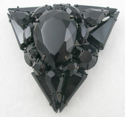 Black Rhinestone Triangle Brooch - Garden Party Collection Vintage Jewelry