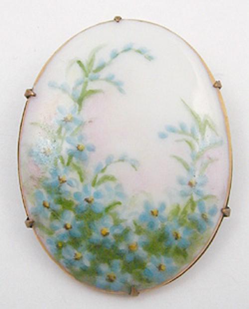 Hand Painted Porcelain Brooch - Garden Party Collection Vintage Jewelry