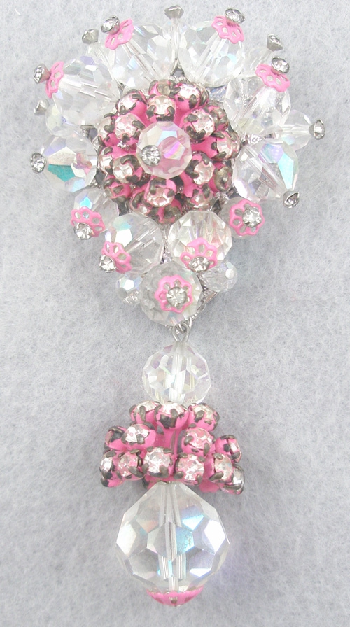 Vendome Pink Enameled Crystal Brooch - Garden Party Collection Vintage ...