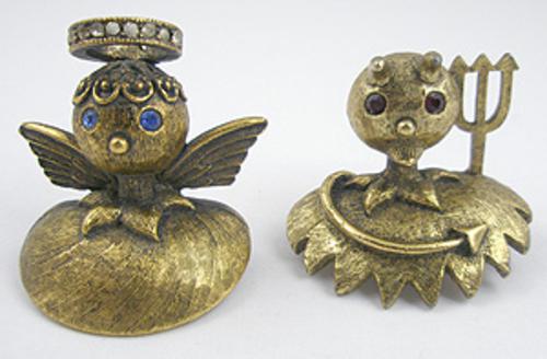 Tortolani Good/Bad Angel Pins - Garden Party Collection Vintage Jewelry