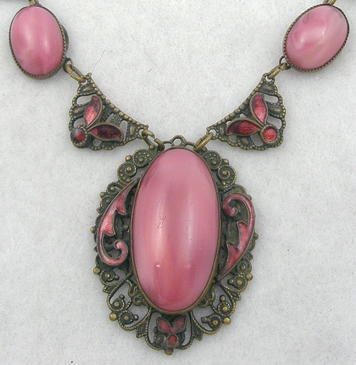 Max Neiger Czech Pink Satin Glass Necklace - Garden Party Collection ...