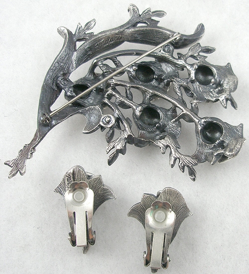 Tortolani Silver Roses Brooch Set - Garden Party Collection Vintage Jewelry