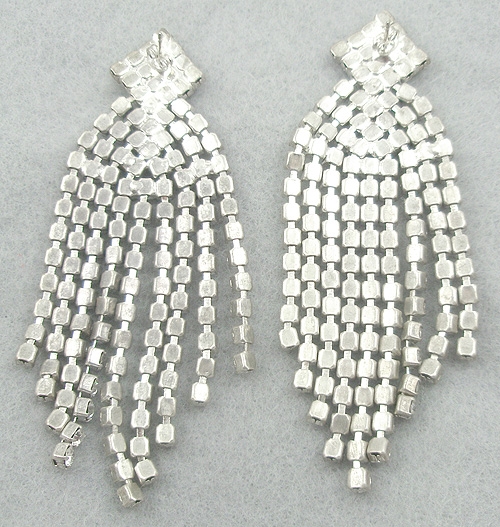 Rhinestone Long Fringe Earrings - Garden Party Collection Vintage Jewelry
