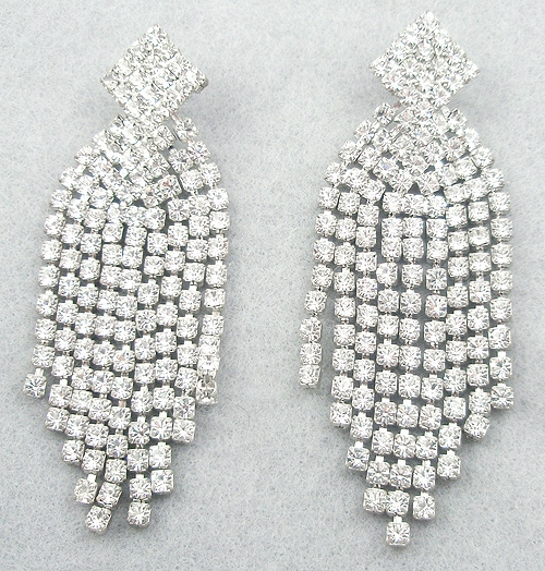 Rhinestone Long Fringe Earrings - Garden Party Collection Vintage Jewelry