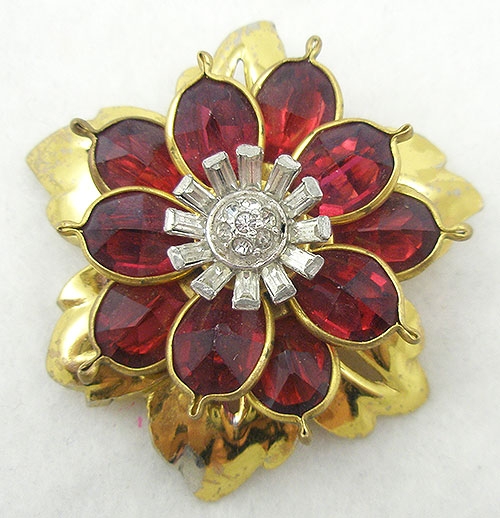Retro Ruby Flower Brooch - Garden Party Collection Vintage Jewelry