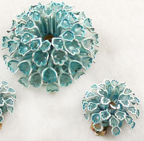 Aqua Enamel Dandelion Brooch Set - Garden Party Collection Vintage Jewelry