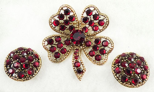 Weiss Red Rhinestone Clover Brooch Set - Garden Party Collection ...