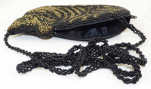 Black and Gold Beaded Cat Purse - Garden Party Collection Vintage Jewelry