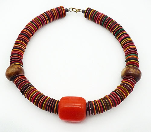 Orange Copal and Balsa Discs Hoop Necklace - Garden Party Collection ...