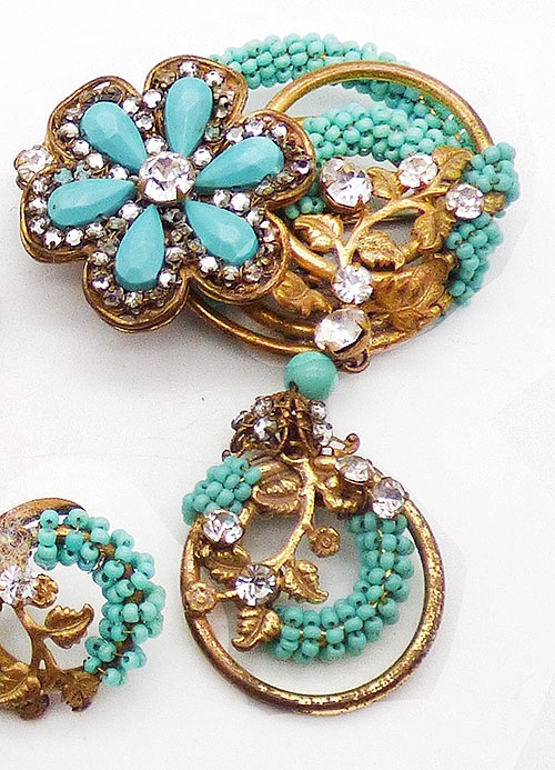 Miriam Haskell Turquoise Beads Floral Parure - Garden Party Collection ...