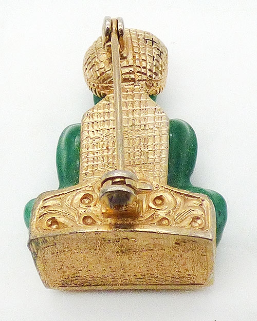 Jade Green Glass Genie Brooch - Garden Party Collection Vintage Jewelry