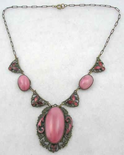 Max Neiger Czech Pink Satin Glass Necklace - Garden Party Collection ...