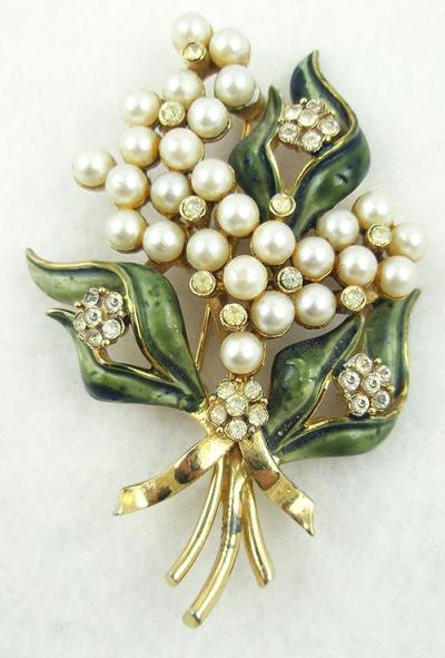 Francois (Coro) Enameled Pearl Floral Brooch - Garden Party Collection ...