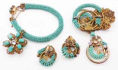 Miriam Haskell Turquoise Beads Floral Parure - Garden Party Collection ...
